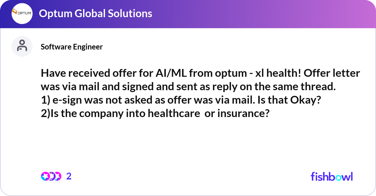 Have received offer for AI/ML from optum - xl heal... | Fishbowl