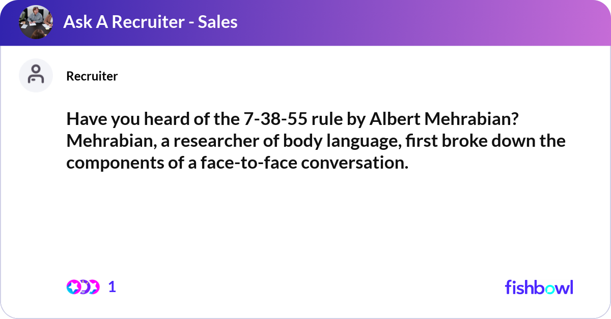 Have you heard of the 7-38-55 rule by Albert Mehra... | Fishbowl