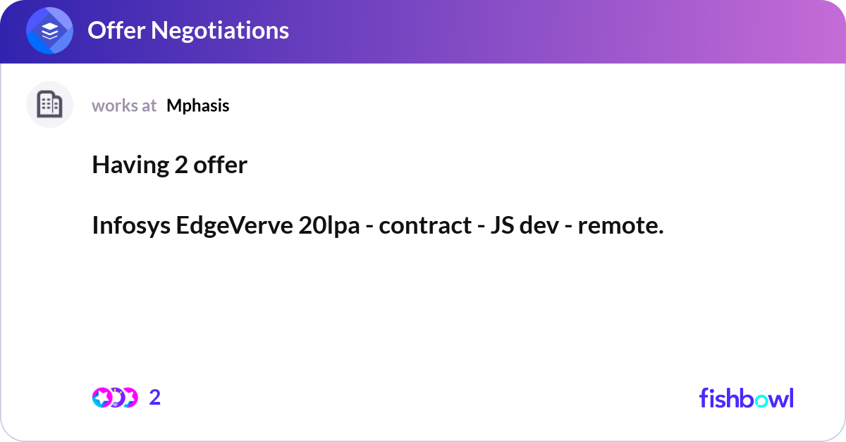 Having 2 offer Infosys EdgeVerve 20lpa - contract... | Fishbowl