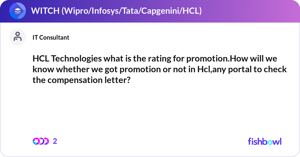 HCL Technologies what is the rating for promotion.... | Fishbowl