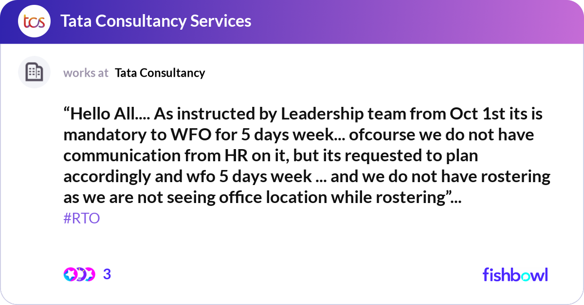 “Hello All.... As instructed by Leadership team fr... | Fishbowl