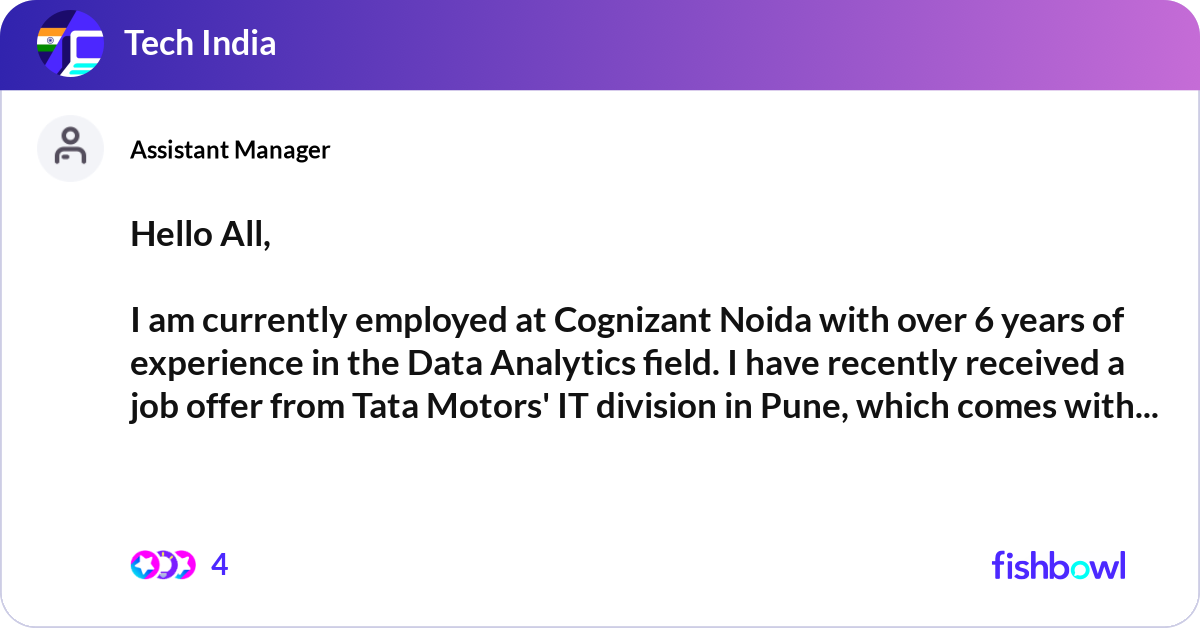 Hello All, I am currently employed at Cognizant N... | Fishbowl