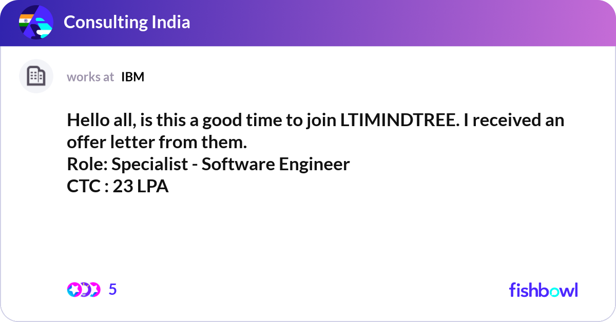 Hello all, is this a good time to join LTIMINDTREE... | Fishbowl