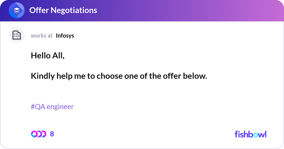 Hello All, Kindly help me to choose one of the of... | Fishbowl