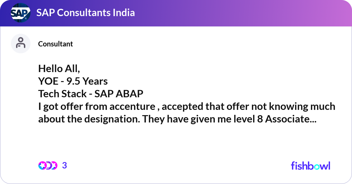 Hello All, YOE - 9.5 Years Tech Stack - SAP ABAP ... | Fishbowl
