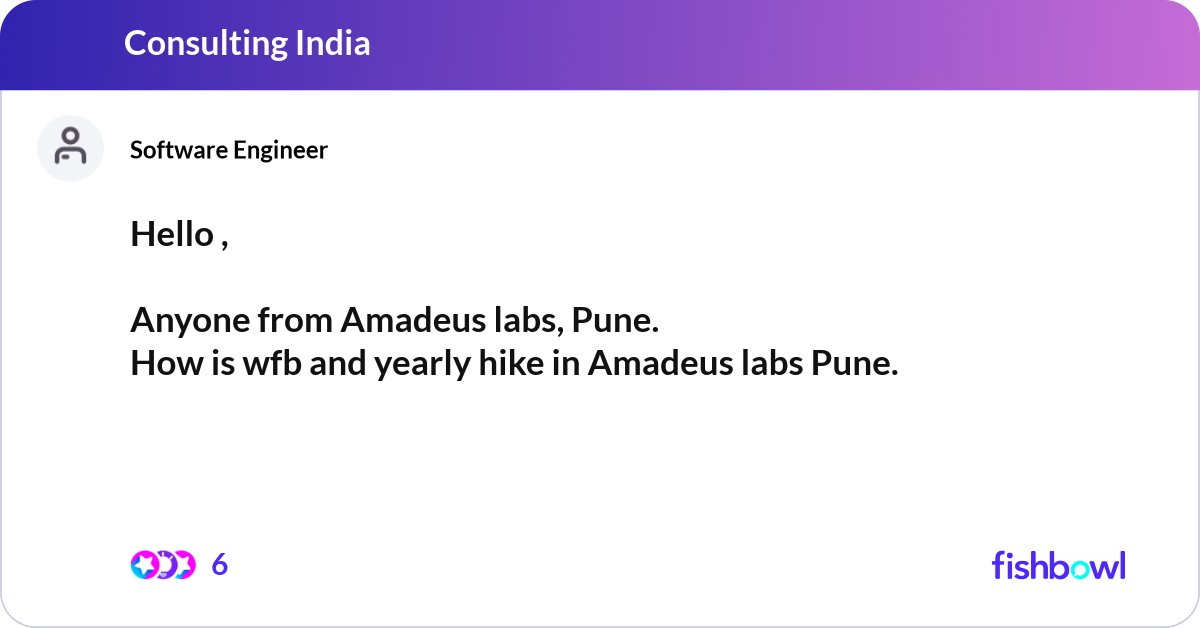 Hello , Anyone from Amadeus labs, Pune. How is w... | Fishbowl