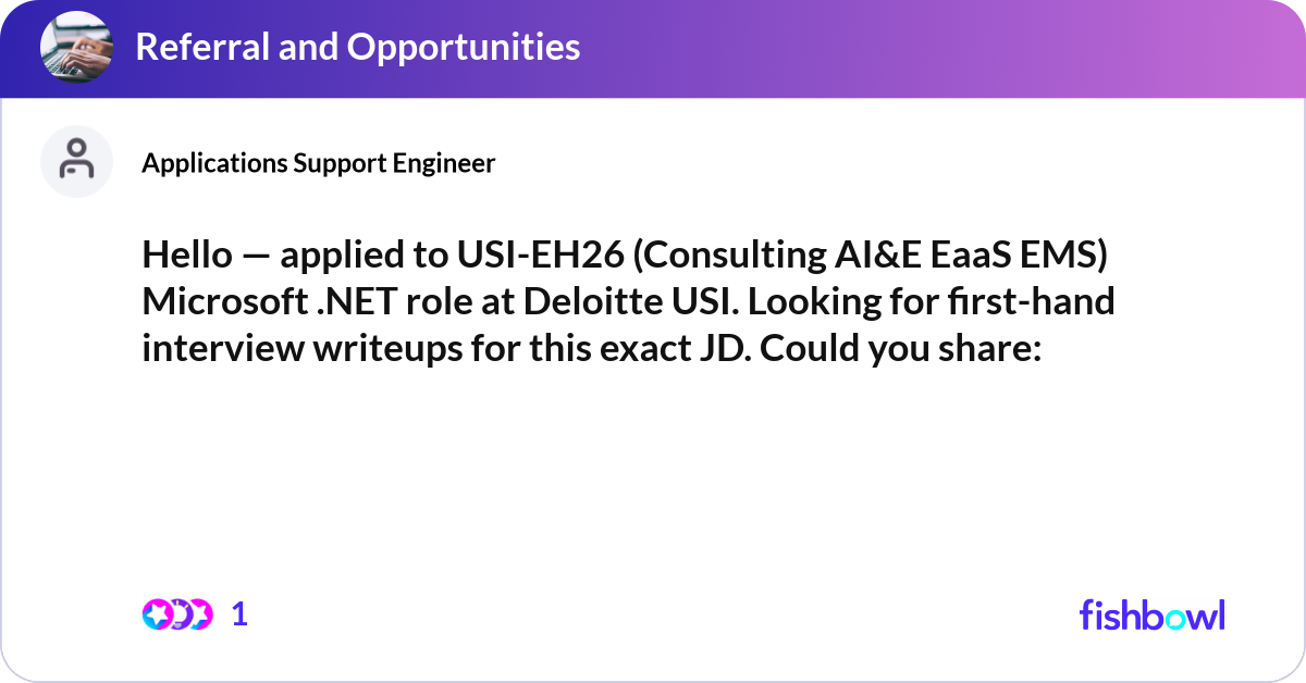 Hello — applied to USI-EH26 (Consulting AI&E EaaS ... | Fishbowl