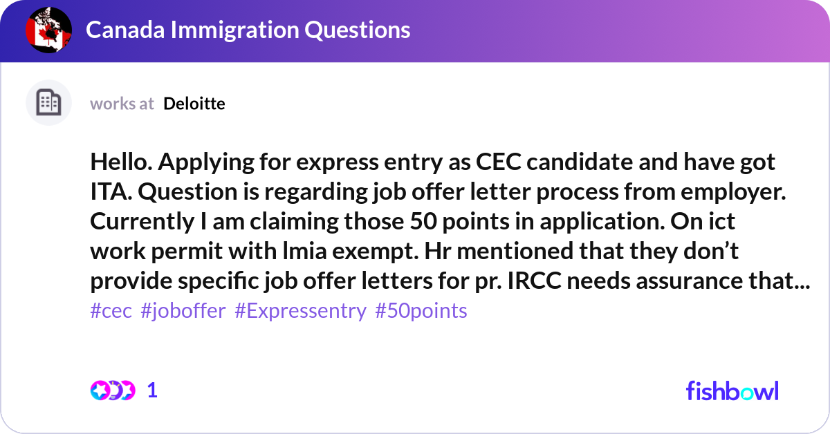 Hello. Applying for express entry as CEC candidate... | Fishbowl