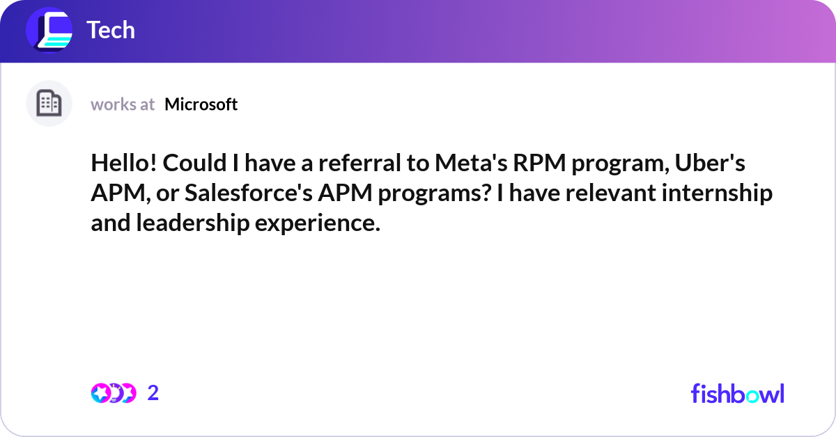 Hello! Could I have a referral to Meta's RPM progr... | Fishbowl