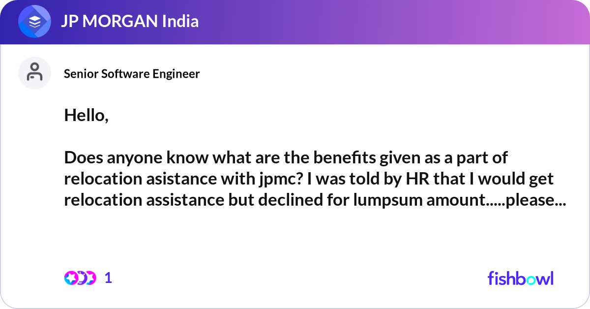 Hello, Does anyone know what are the benefits giv... | Fishbowl