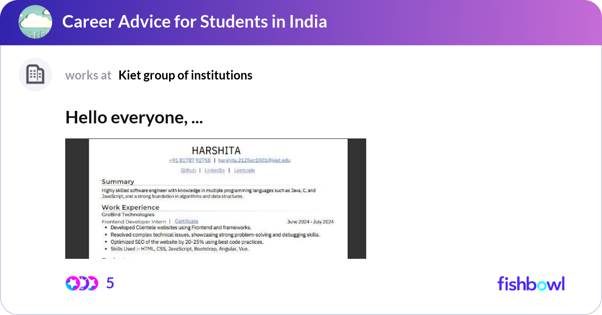 Hello everyone, I am a 4th year undergrad student... | Fishbowl