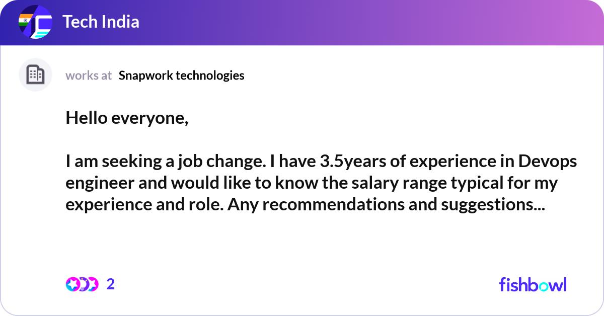 Hello everyone, I am seeking a job change. I hav... | Fishbowl