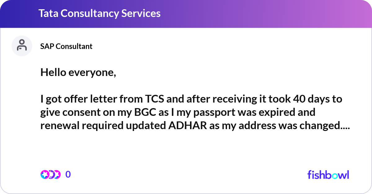 Hello everyone, I got offer letter from TCS and a... | Fishbowl
