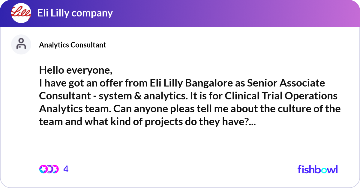 Hello everyone, I have got an offer from Eli Lilly... | Fishbowl