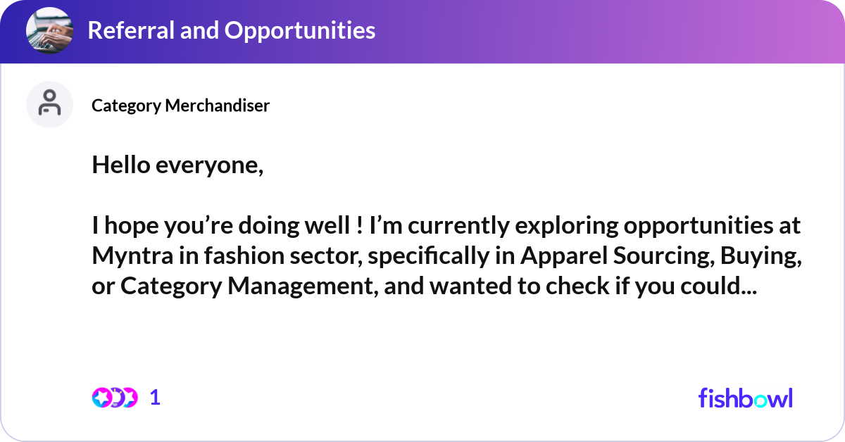 Hello everyone, I hope you’re doing well ! I’m c... | Fishbowl