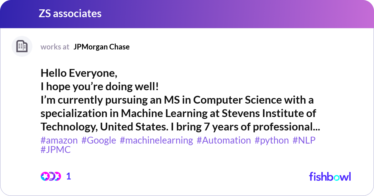 Hello Everyone, I hope you’re doing well! I’m curr... | Fishbowl