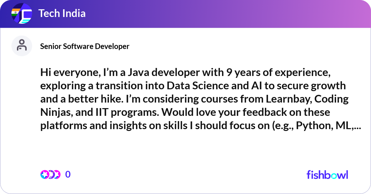 Hi everyone, I’m a Java developer with 9 years of ... | Fishbowl