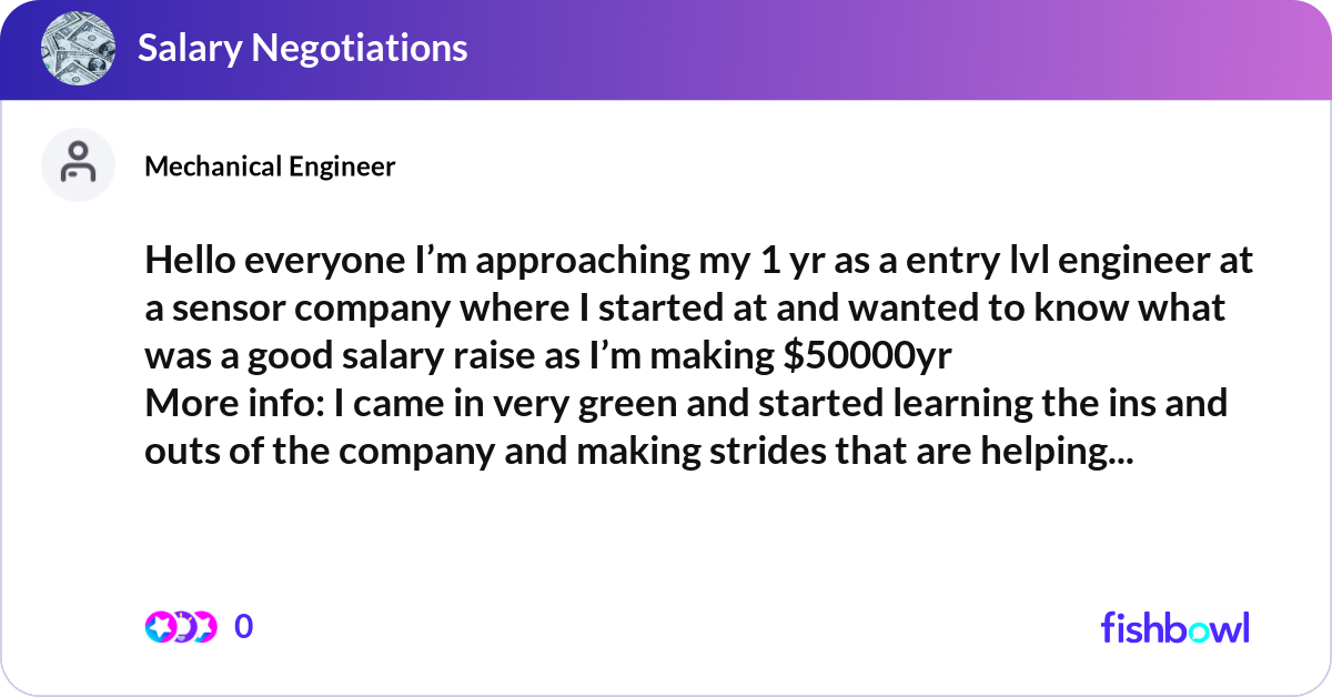 Hello everyone I’m approaching my 1 yr as a entry ... | Fishbowl