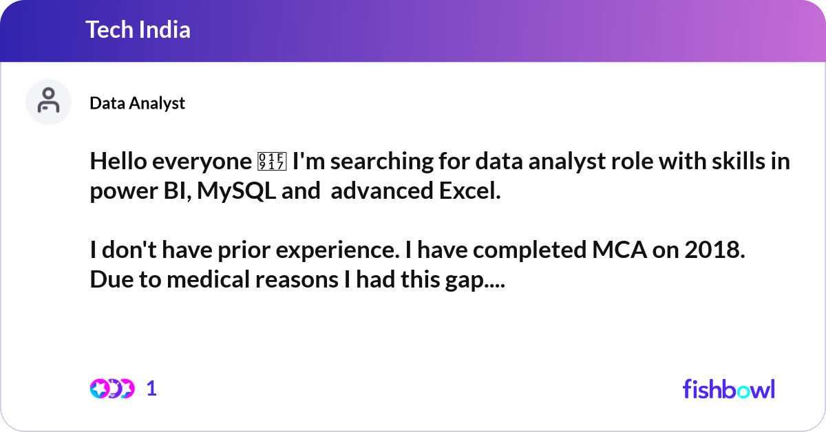 Hello everyone 🤗 I'm searching for data analyst r... | Fishbowl