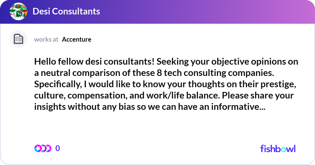 Hello fellow desi consultants! Seeking your object... | Fishbowl