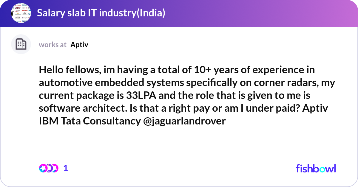 Hello fellows, im having a total of 10+ years of e... | Fishbowl