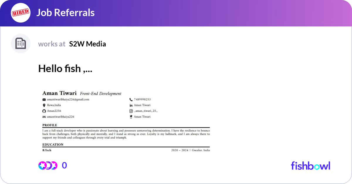 Hello fish , Requesting you all to please help my ... | Fishbowl