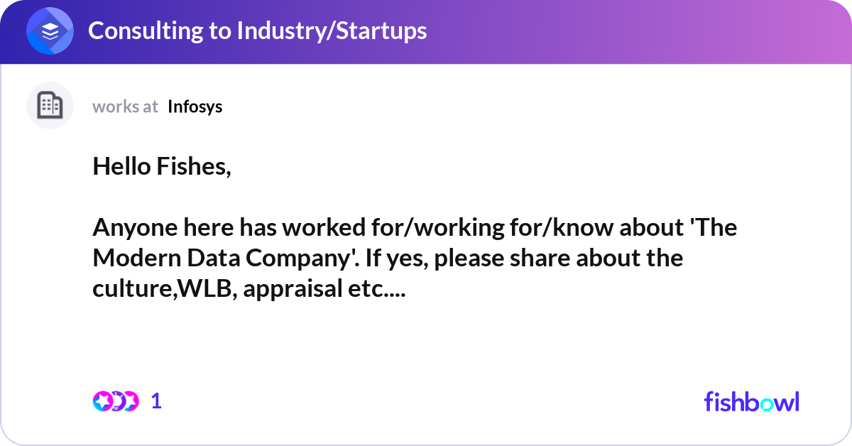 Hello Fishes, Anyone here has worked for/working ... | Fishbowl