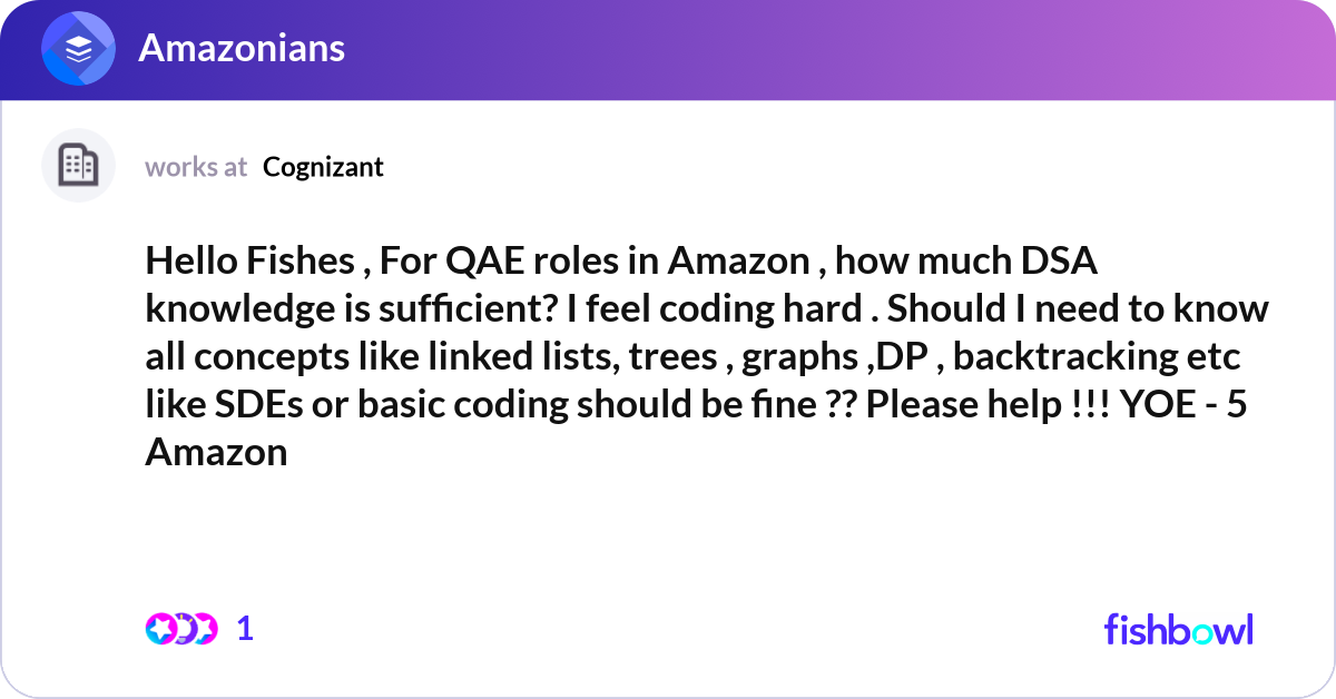 Hello Fishes , For QAE roles in Amazon , how much ... | Fishbowl