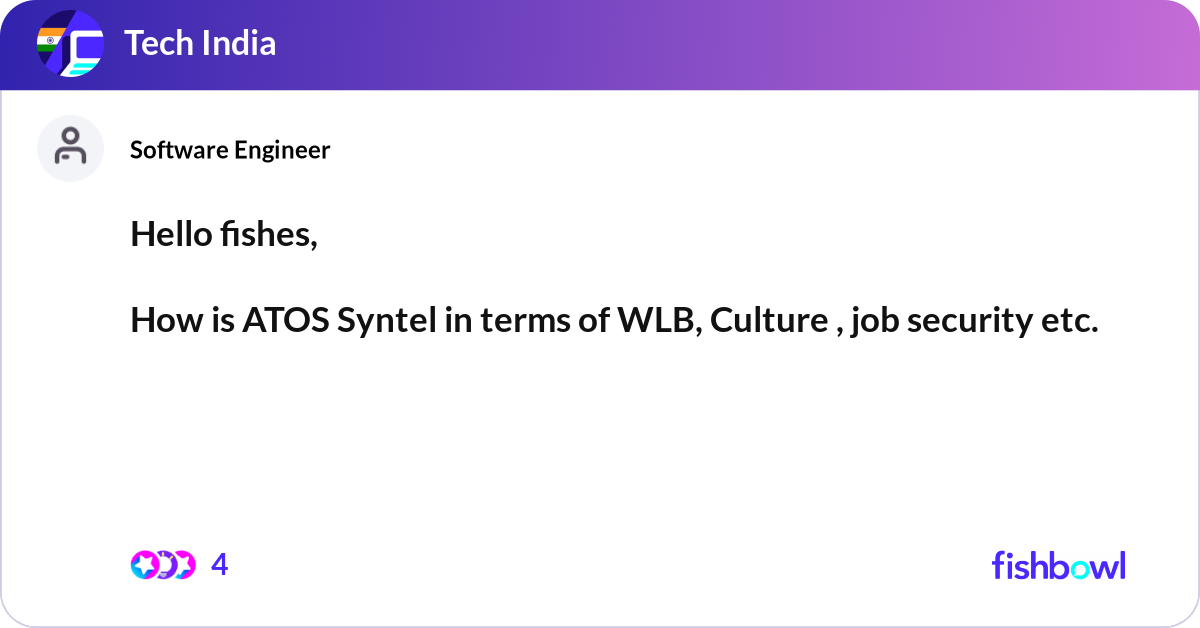 Hello fishes, How is ATOS Syntel in terms of WLB,... | Fishbowl
