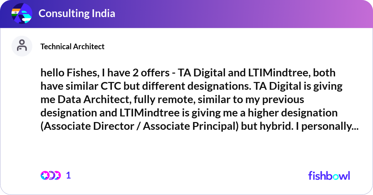 hello Fishes, I have 2 offers - TA Digital and LTI... | Fishbowl