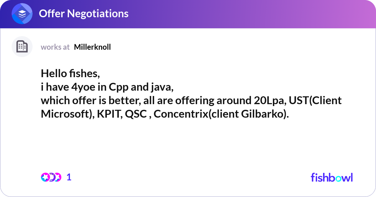 Hello Fishes I Have 4yoe In Cpp And Java Which O Fishbowl