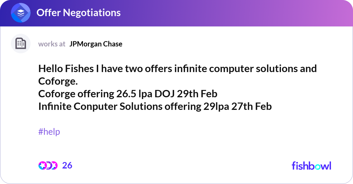 Hello Fishes I have two offers infinite computer s... | Fishbowl