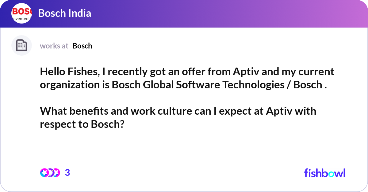 Hello Fishes, I recently got an offer from Aptiv a... | Fishbowl