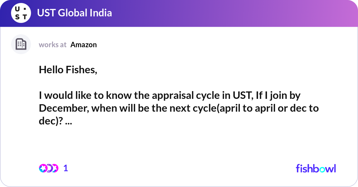 Hello Fishes, I would like to know the appraisal ... | Fishbowl