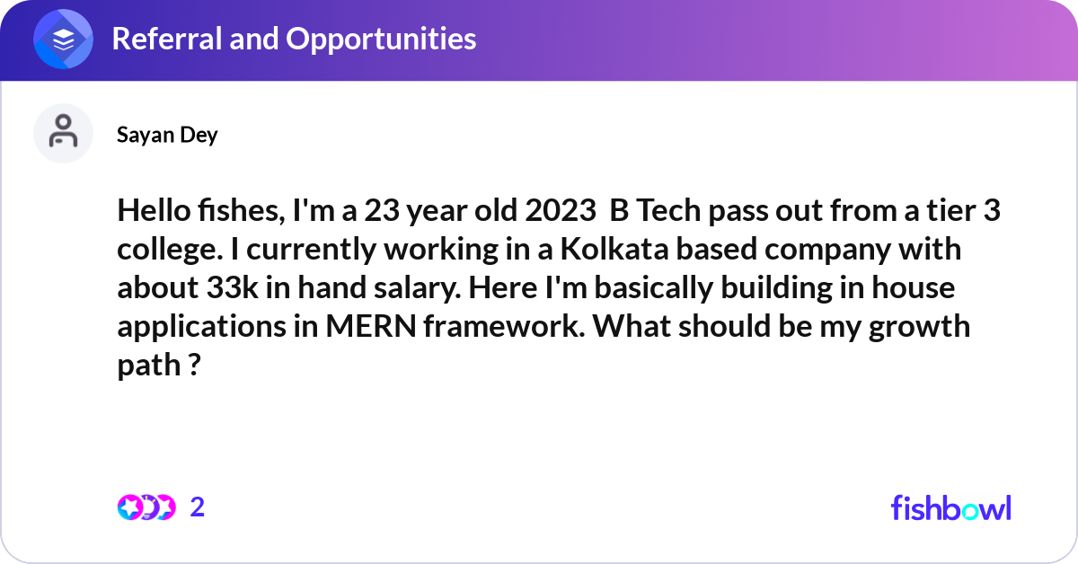 Hello fishes, I'm a 23 year old 2023 B Tech pass ... | Fishbowl