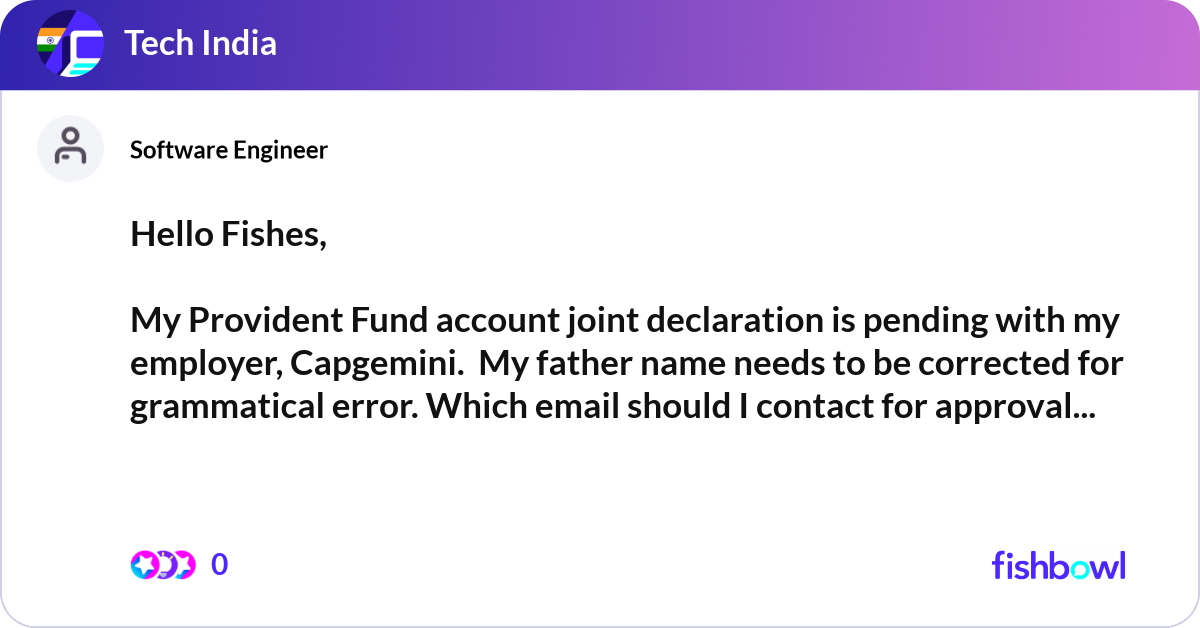 Hello Fishes, My Provident Fund account joint dec... | Fishbowl