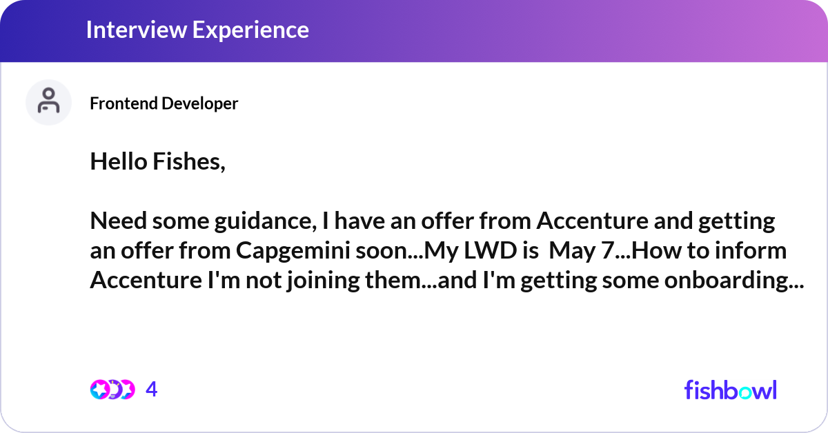 Hello Fishes, Need some guidance, I have an offe... | Fishbowl