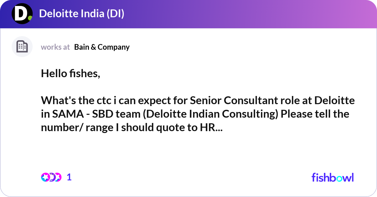 Hello fishes, What's the ctc i can expect for Se... | Fishbowl