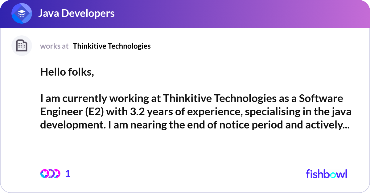 Hello folks, I am currently working at Thinkitive... | Fishbowl