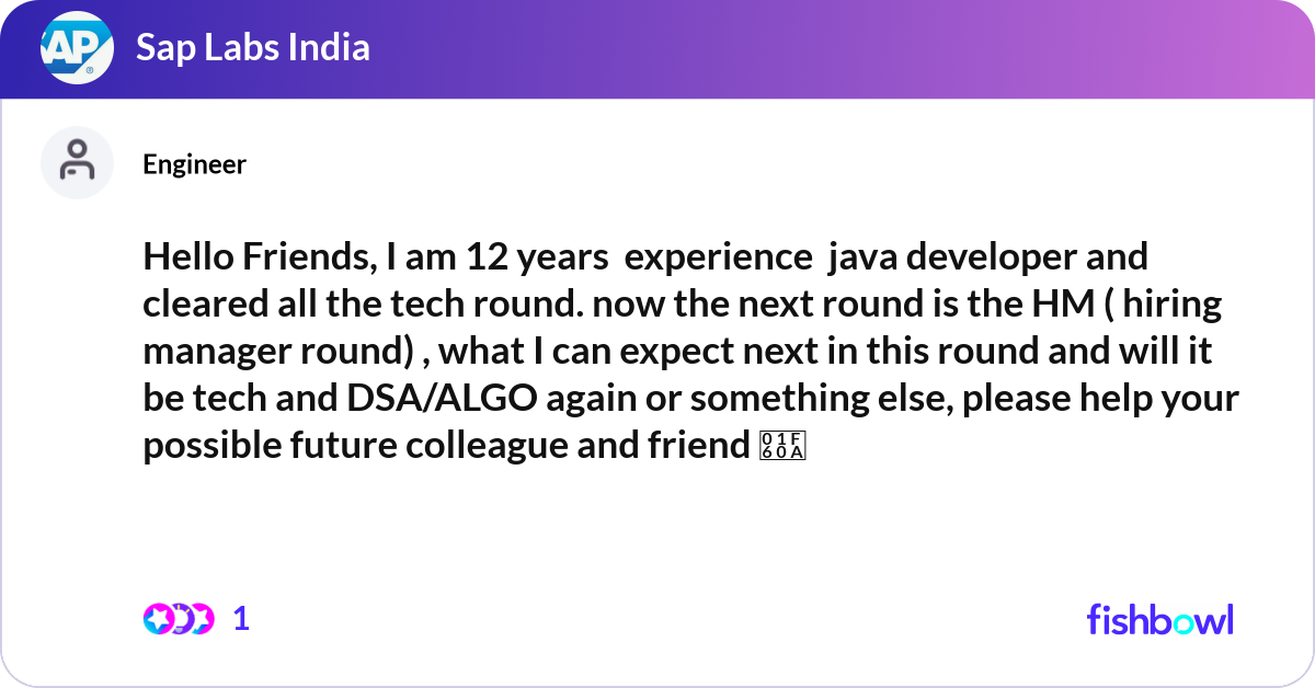 Hello Friends, I am 12 years experience java dev... | Fishbowl