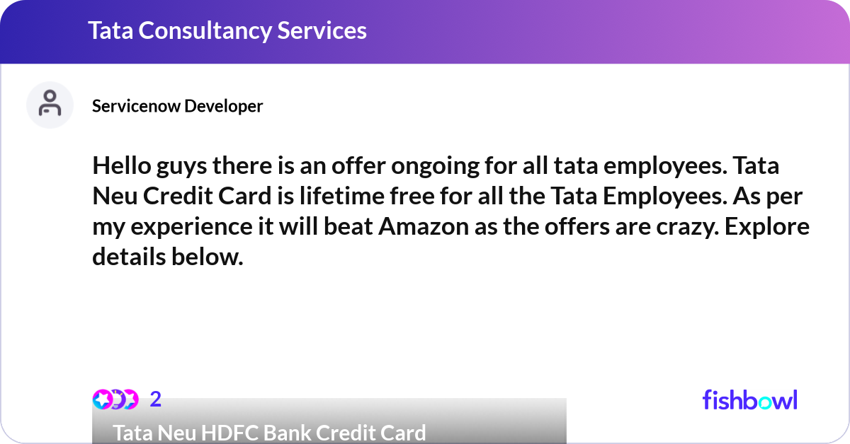 Hello guys there is an offer ongoing for all tata ... | Fishbowl