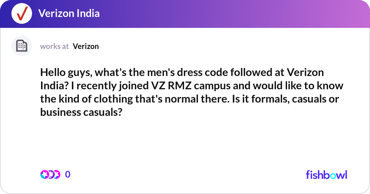 Hello guys, what's the men's dress code followed a... | Fishbowl