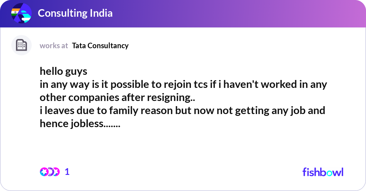 hello guys in any way is it possible to rejoin tcs... | Fishbowl