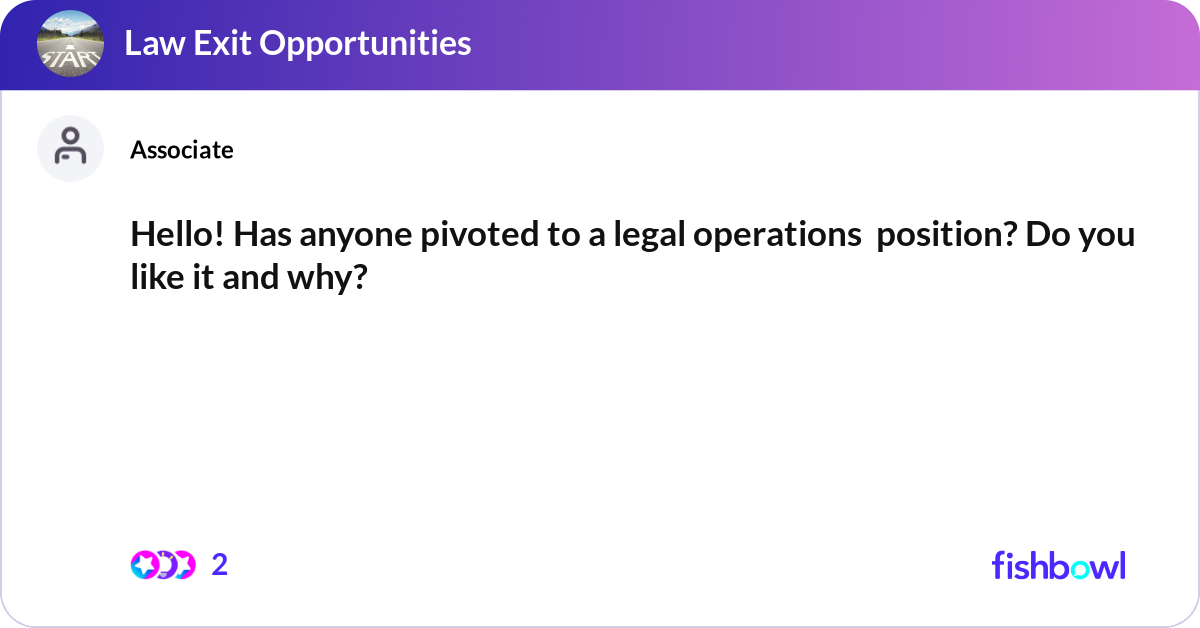 Hello! Has anyone pivoted to a legal operations p... | Fishbowl