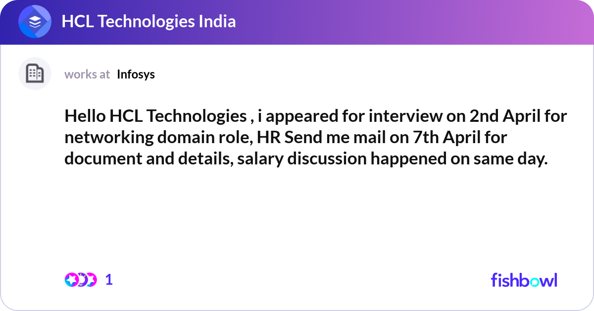 Hello HCL Technologies , i appeared for interview ... | Fishbowl
