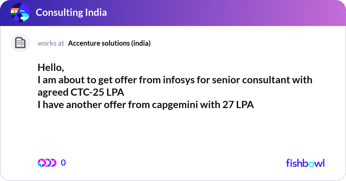 Hello, I am about to get offer from infosys for se... | Fishbowl