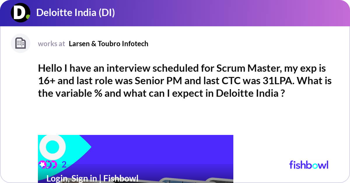 Hello I have an interview scheduled for Scrum Mast... | Fishbowl