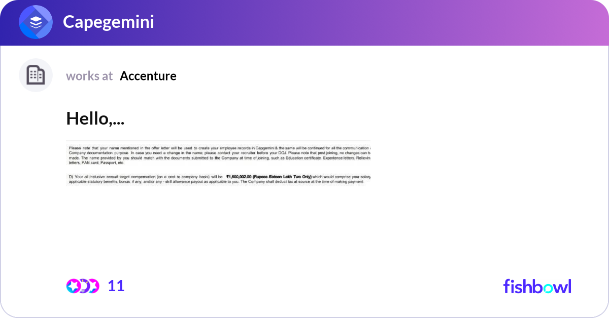 Hello, I have received a offer from Capgemini wit... | Fishbowl