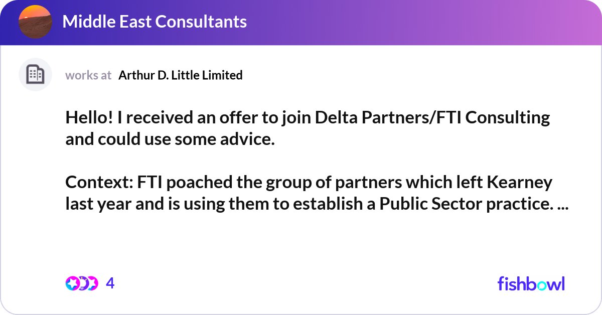 Hello! I received an offer to join Delta Partners/... | Fishbowl