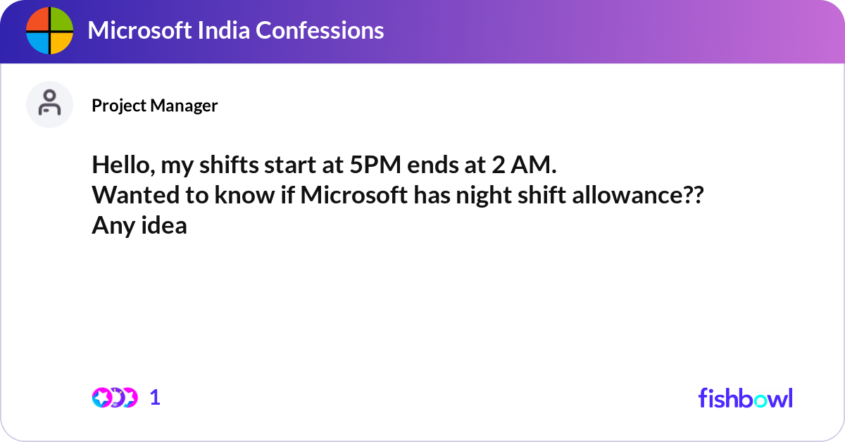 Hello, my shifts start at 5PM ends at 2 AM. Wanted... | Fishbowl